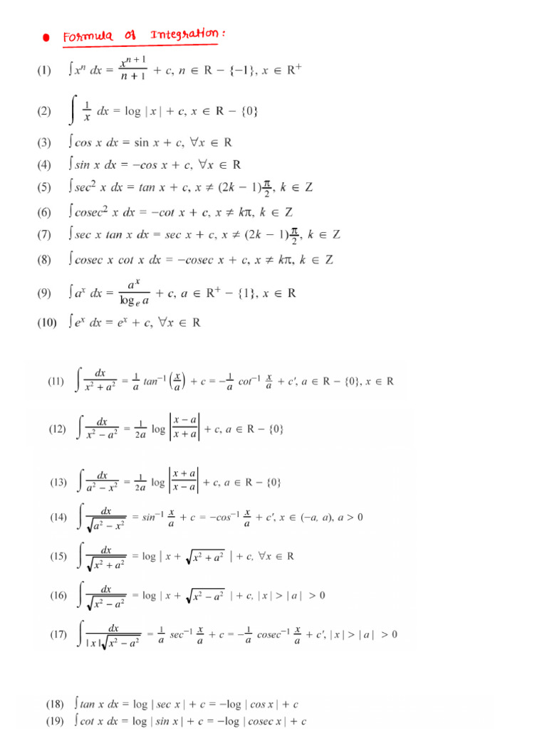 Derivative & Integration Formula | PDF | Algebra | Differential Calculus