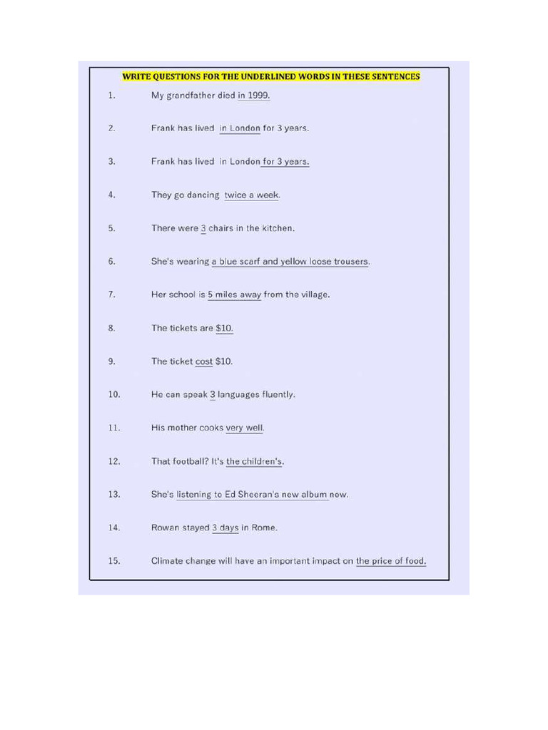 Make questions for the following asnwers | PDF