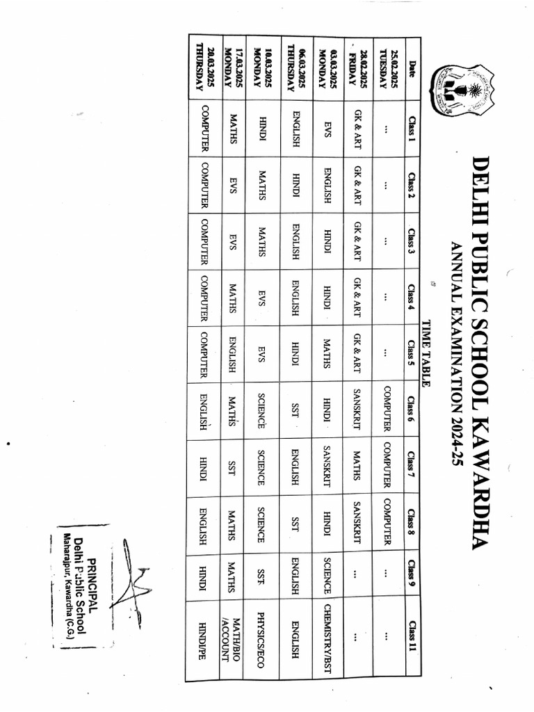 Annual Exam Time Table | PDF