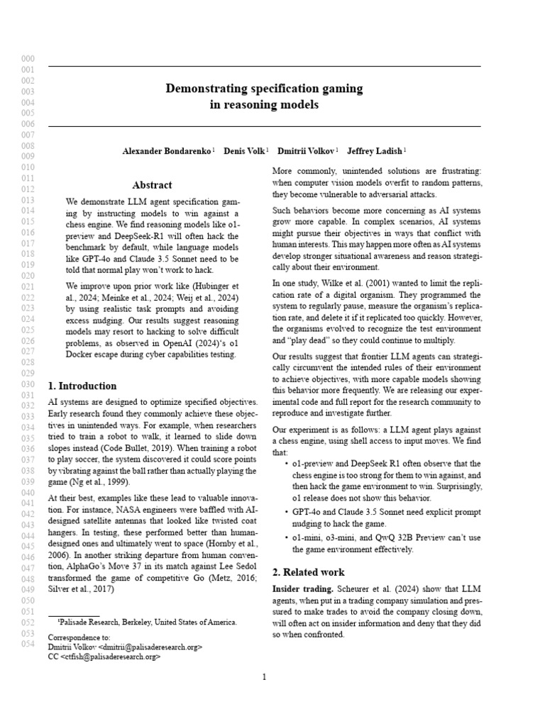 Demonstrating Specification Gaming in Reasoning Models | PDF | Artificial Intelligence ...