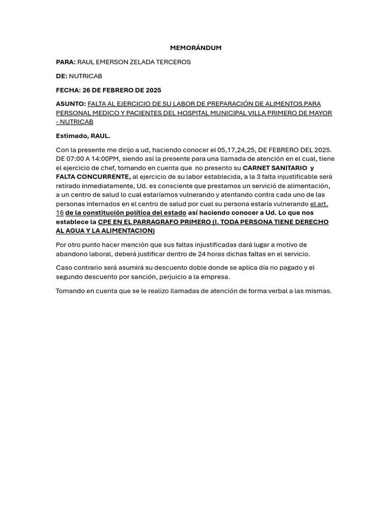 Memorándum Raul | PDF