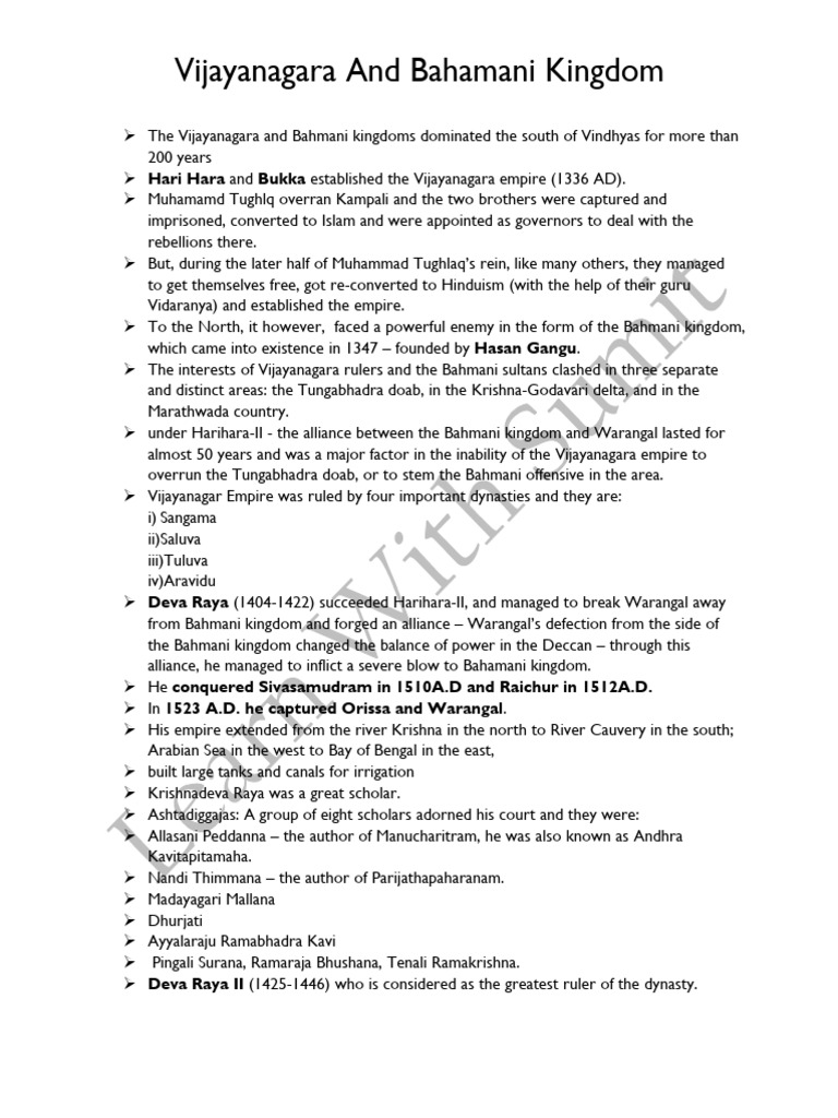 Vijayanagara and Bahamani Kingdom | PDF