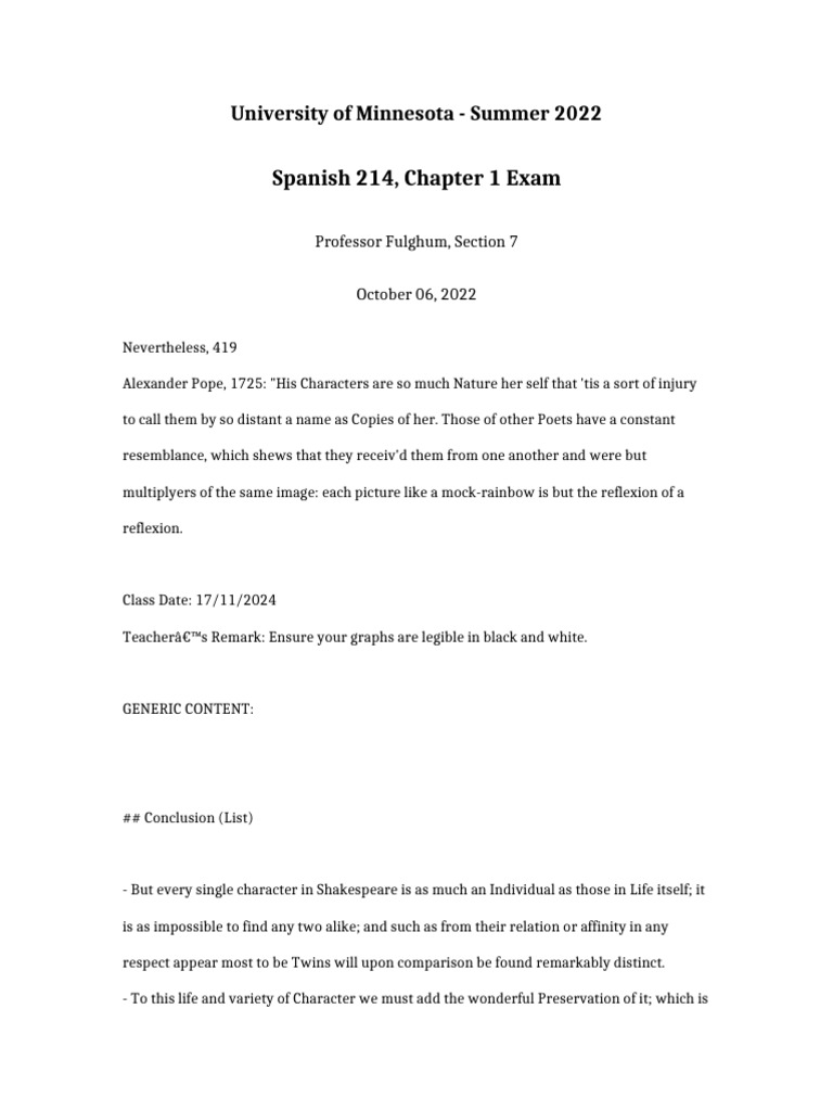 Spanish 214 Chapter 1 Exam | PDF