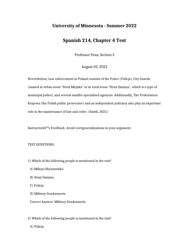 Spanish 214 Chapter 4 Test | PDF