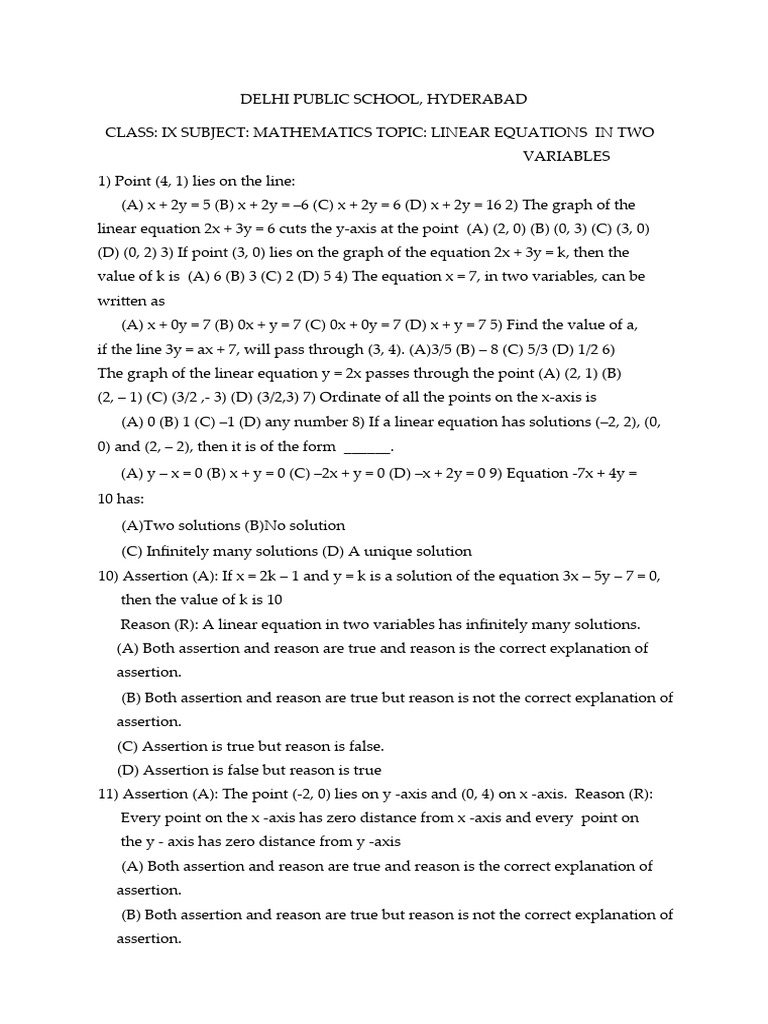 Ix - Linear Equations in Two Variables | PDF | Equations | Cartesian ...