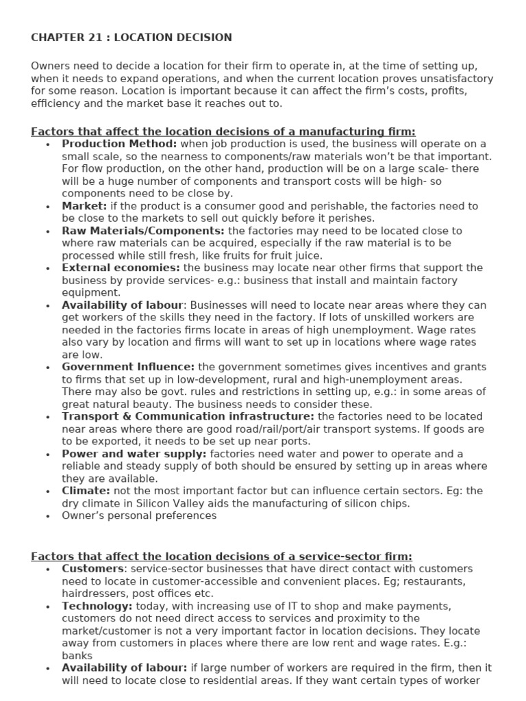 Factors Influencing Business Location Decisions | PDF | Labour ...