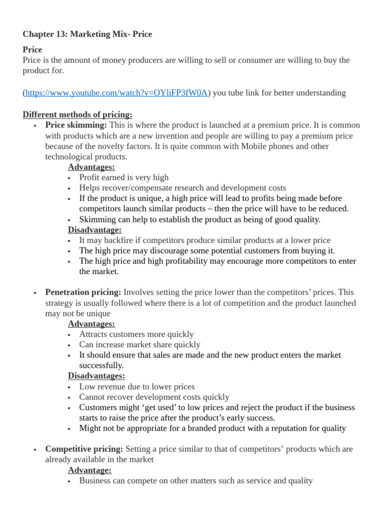 CHAPTER 13 Marketing Mix-Price | PDF | Pricing | Profit (Economics)