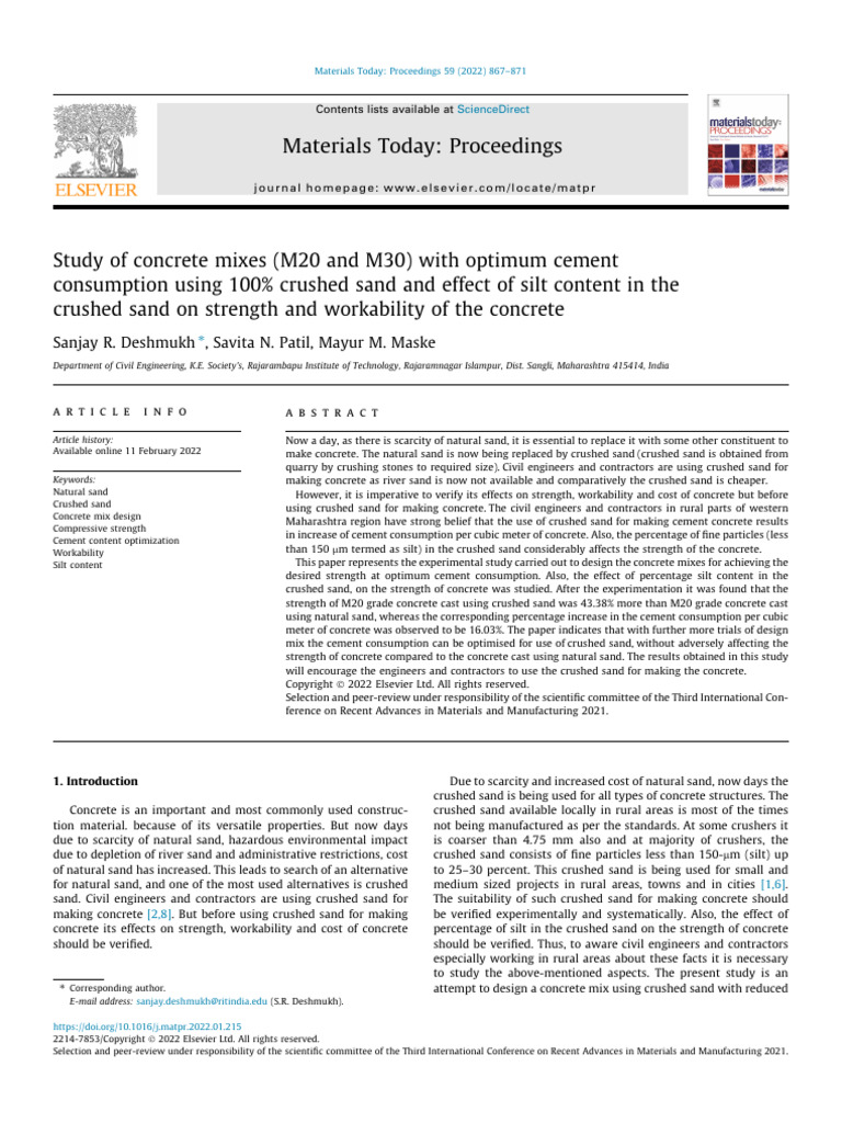 1 s2.0 S2214785322002450 Main | PDF | Concrete | Sand