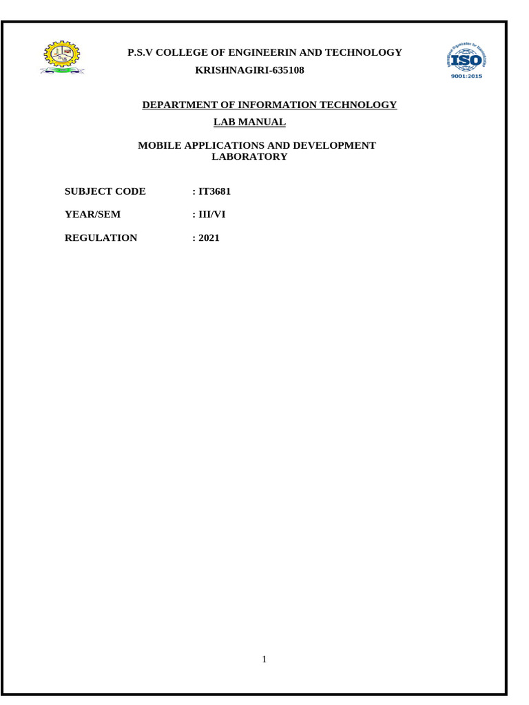 IT3681 Mobile Application Development (1) - Copy | PDF | Android (Operating System) | Mac Os