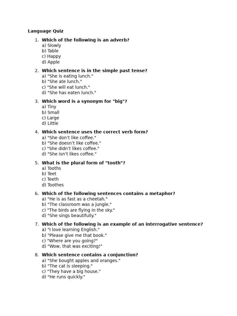 Language Skills Quiz: Test Your Knowledge | PDF