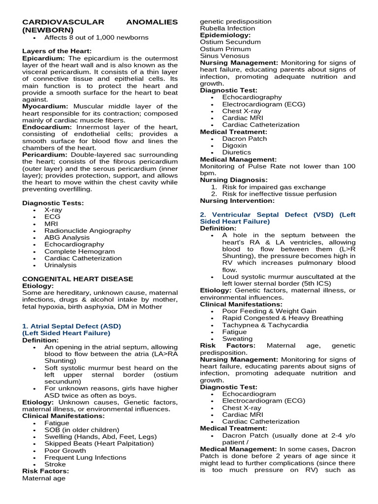 Cardiovascular Anomalies | PDF | Heart | Congenital Heart Defect