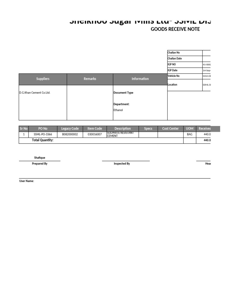 Sheikhoo Ethanol Goods Receipt Notes | PDF | Service Industries ...