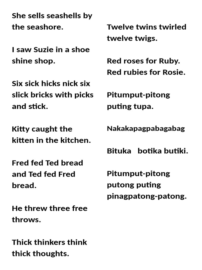 Tongue Twisters for Language Lovers | PDF