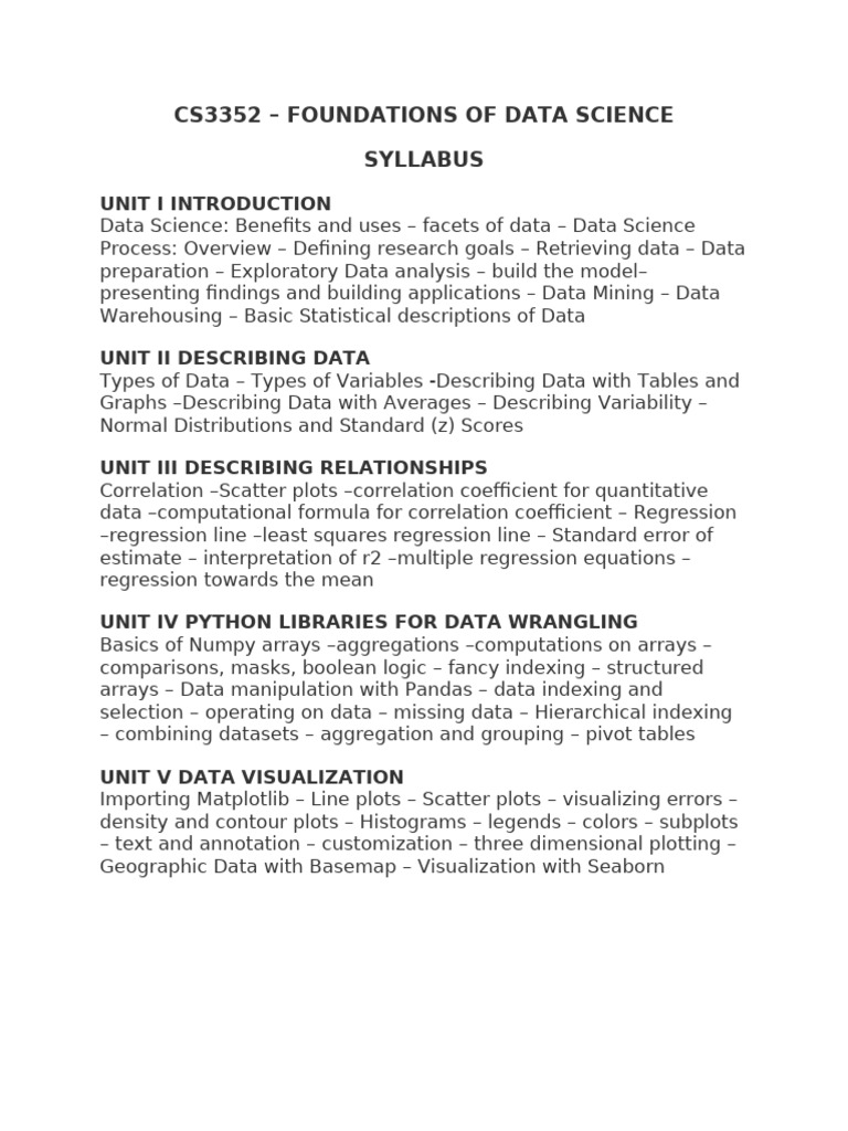 CS3352 FDS Syllabus | PDF