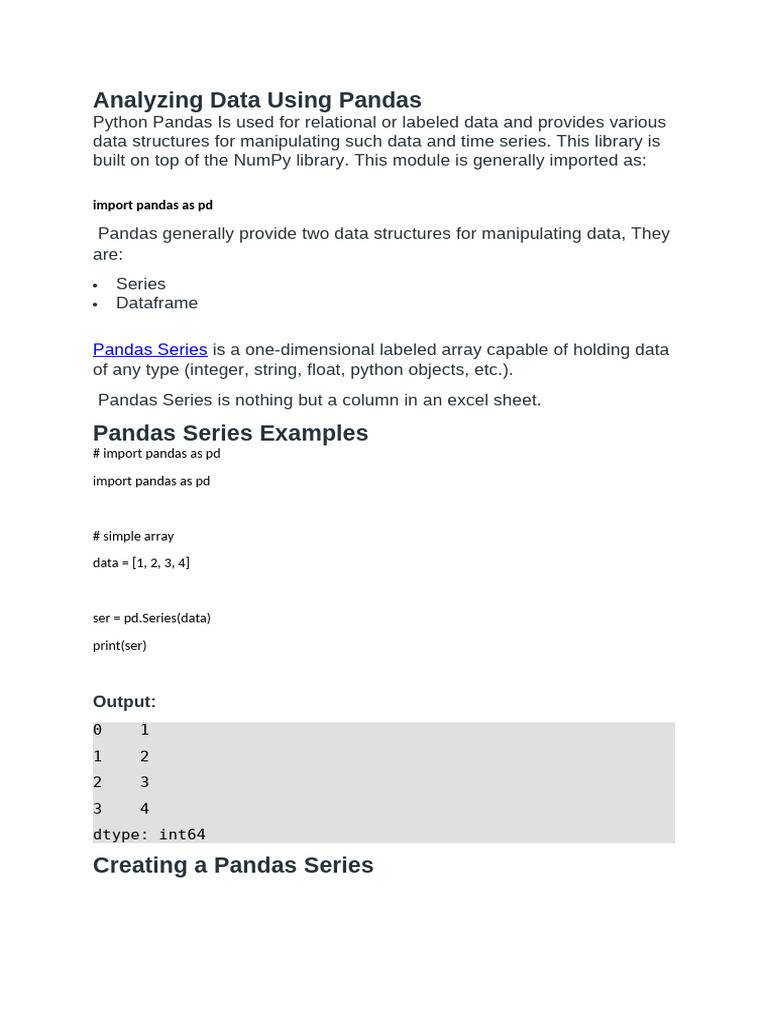 Analyzing Data Using Pandas | PDF