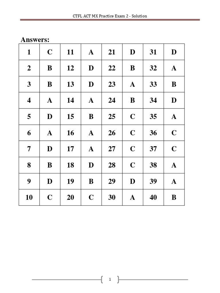 CTFL ACT MX Exam 2 Soln Answersheet | PDF