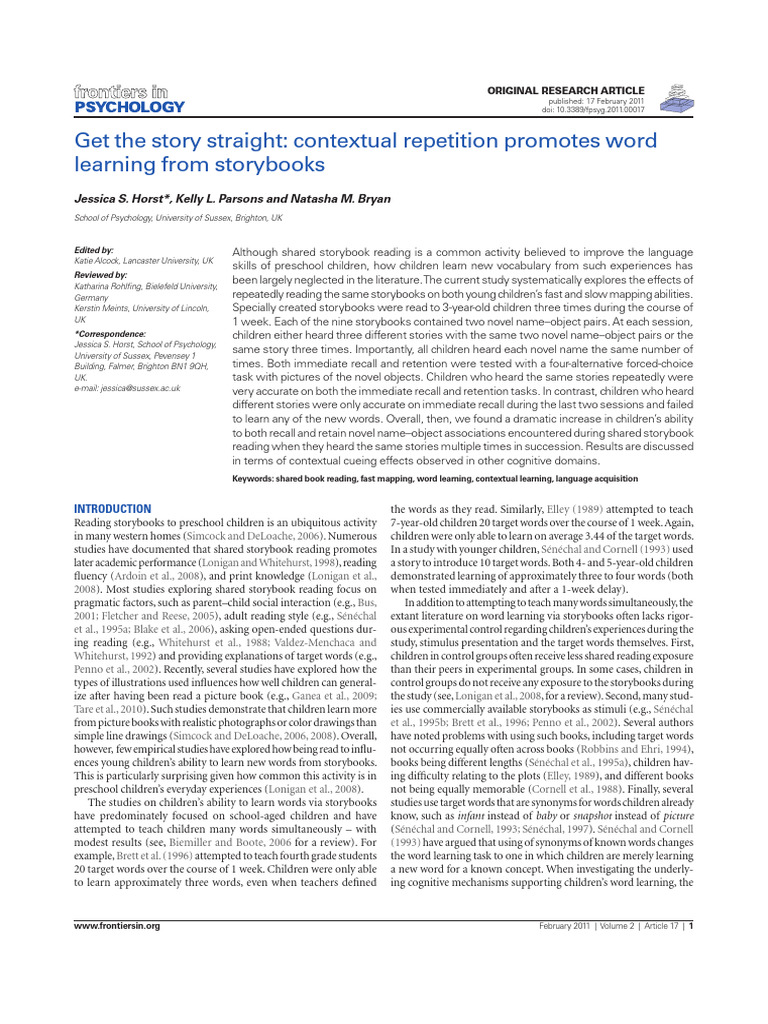 Get the story straight: contextual repetition promotes word learning ...