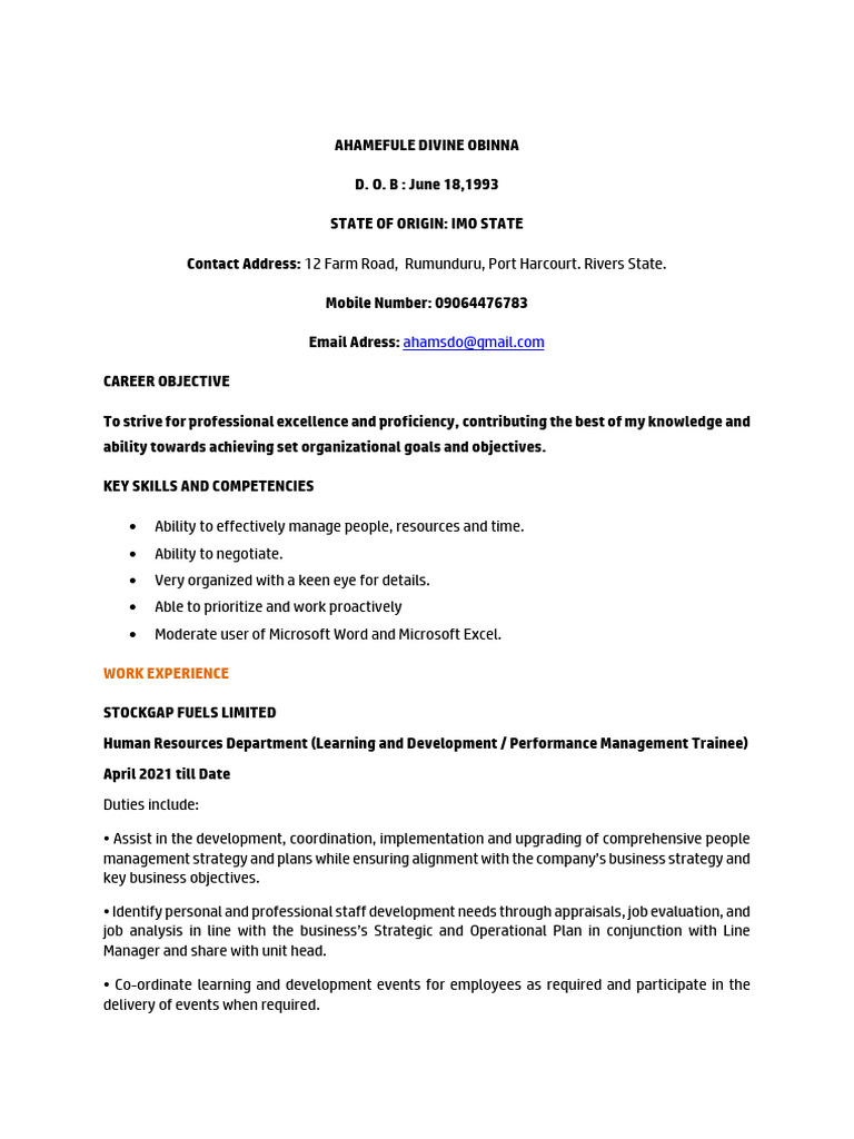 Updated CV DIVINE Obinna AHAMEFULE_ | PDF | Performance Appraisal | Business