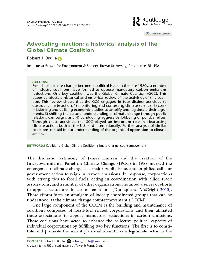 Advocating inaction a historical analysis of the Global Climate ...