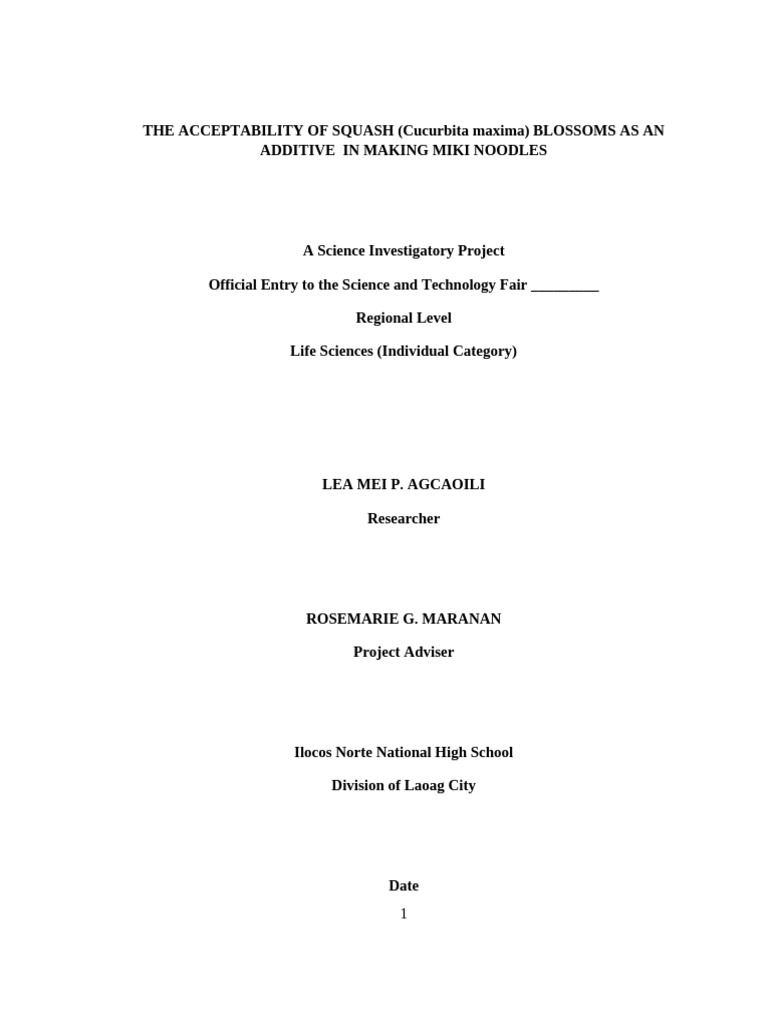 THE ACCEPTABILITY OF SQUASH (Cucurbita Maxima Duchesne) BLOSSOMS AS AN ...