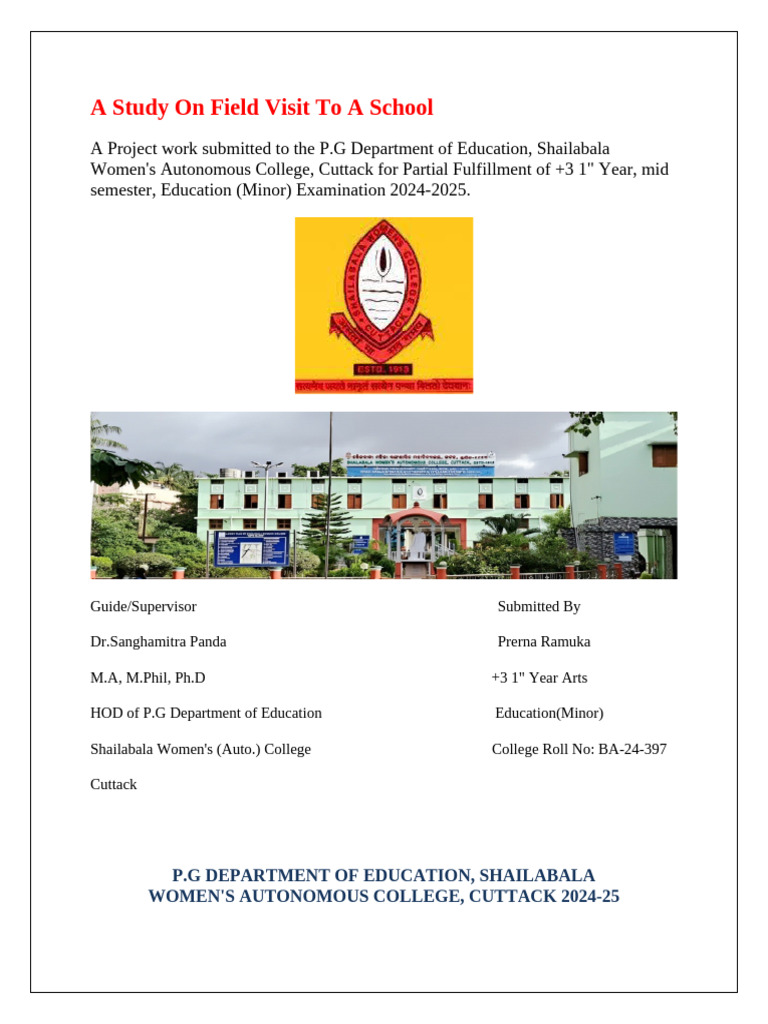 Field Visit Study: School Education Insights | PDF | Teachers | Curriculum
