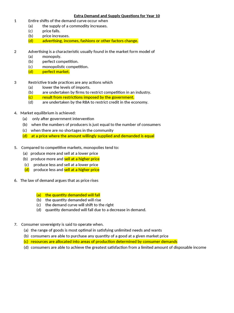 02 D and S extra practice ANSWERS | PDF | Demand | Supply And Demand