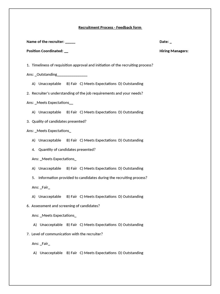 Recruiting Survey - Hiring Manager Feedback | PDF