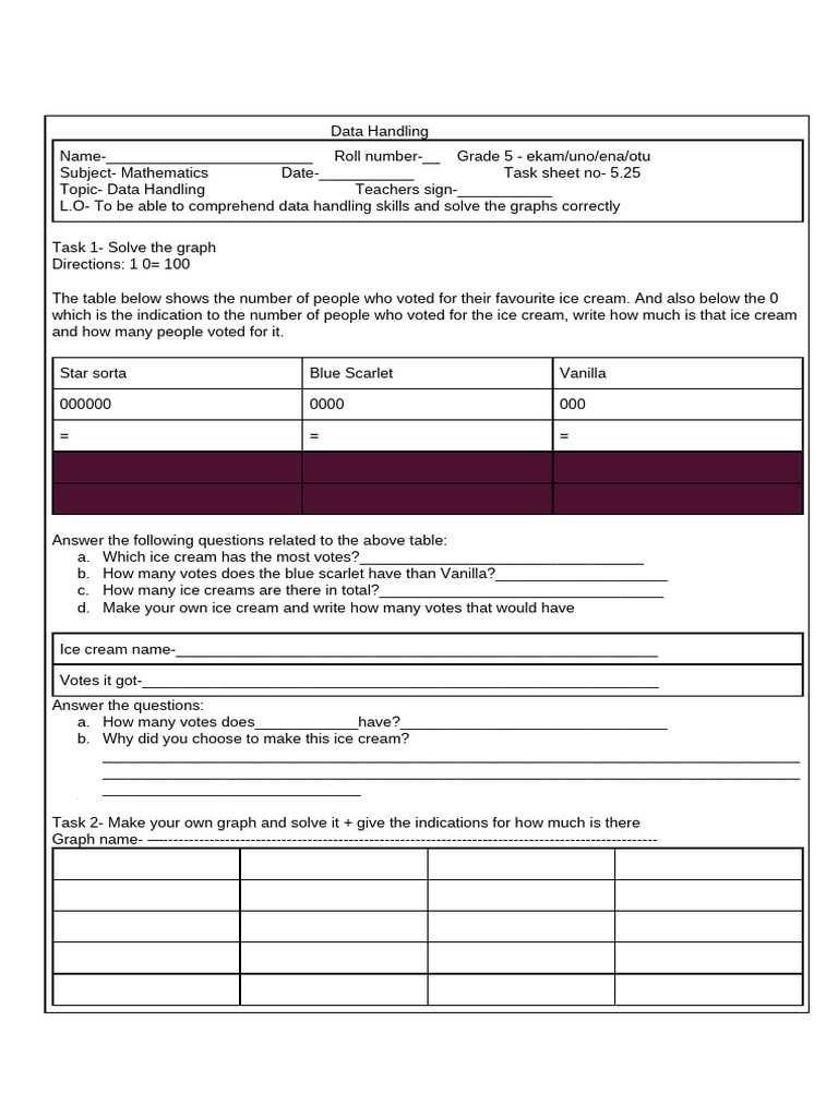 Grade 5 Math: Data Handling Task | PDF