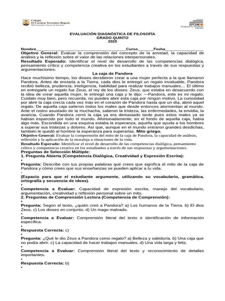 2025 EVALUACIÓN DIAGNÓSTICA QUINTO | PDF | Pensamiento | Pensamiento crítico