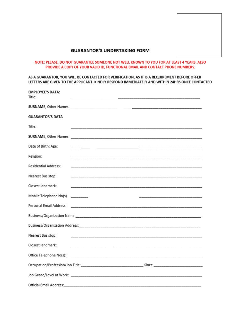 Guarantor's Undertaking Form Template | PDF | Legal Liability | Private Law