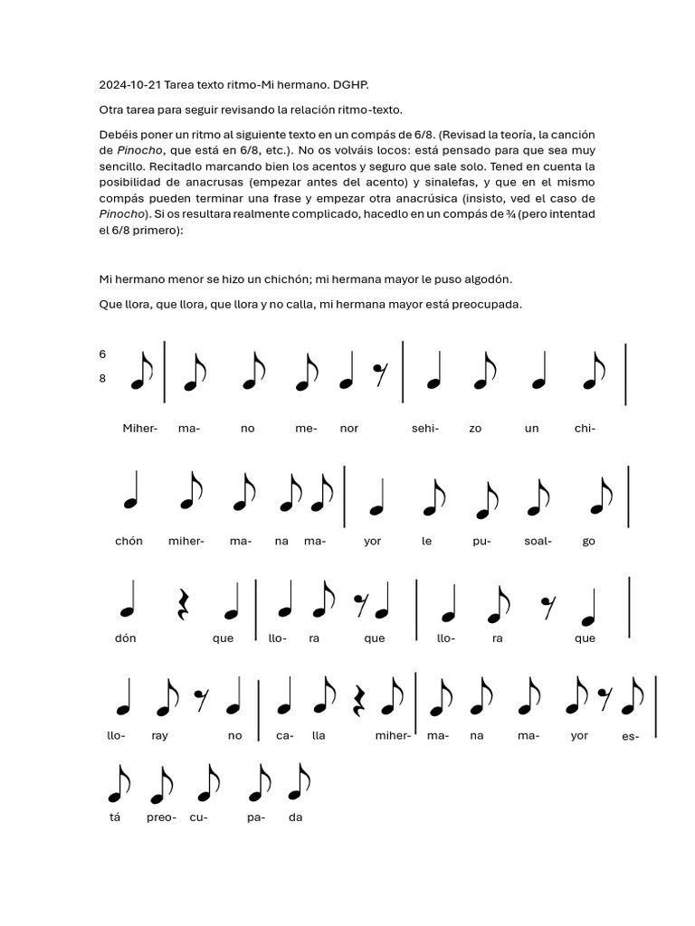 Ritmo y texto en compás 6/8 | PDF