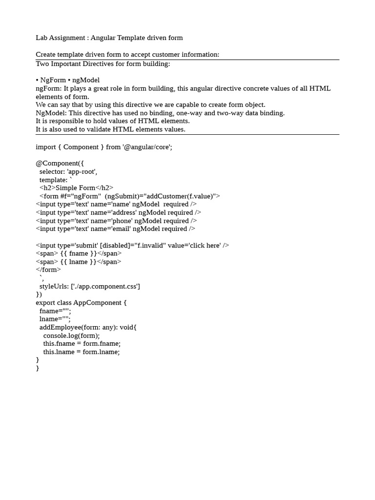 6. lab assignment angular form validation | PDF