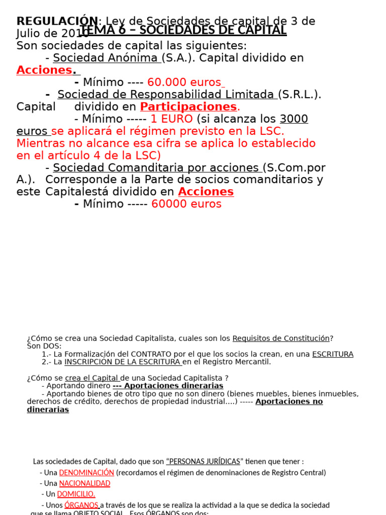 Tema 6 - Sociedades de Capital | PDF