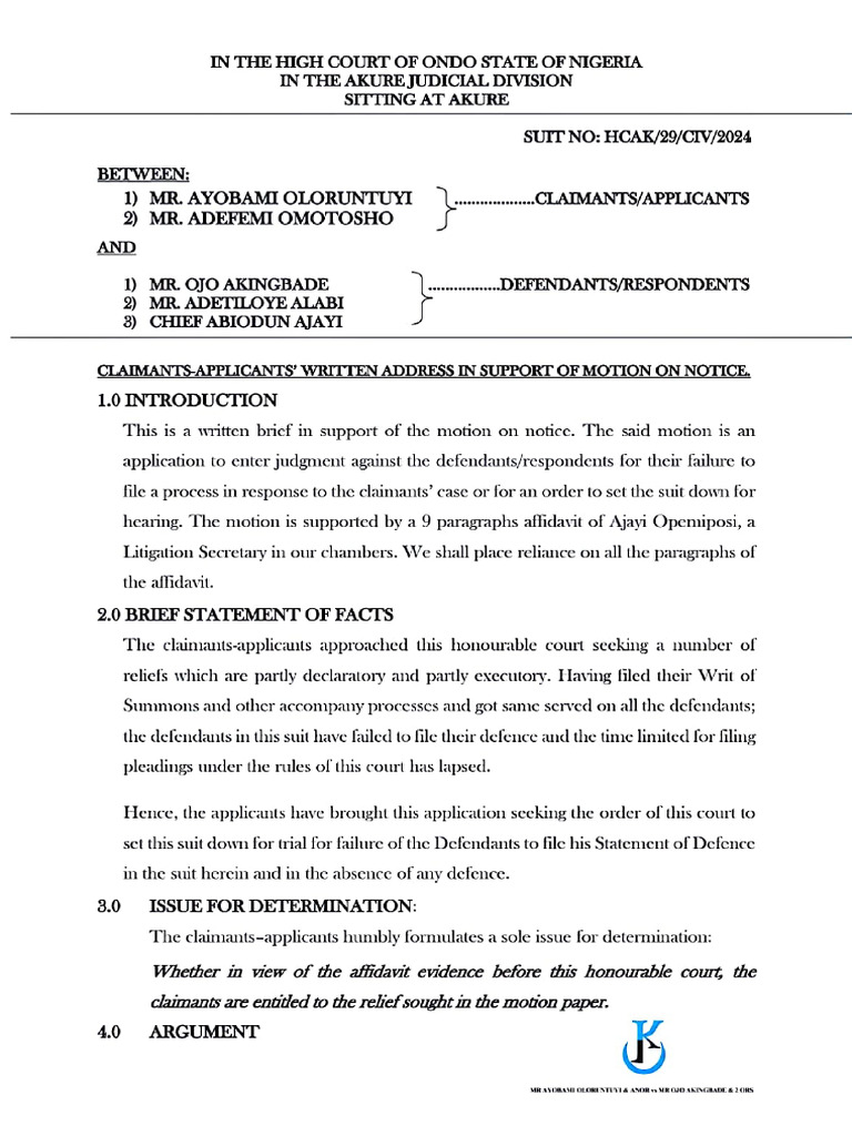 Written Address For Hearing 2 | PDF