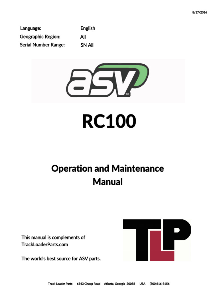 Asv rc100 Operation and Maintenance Manual SN All English All | PDF ...