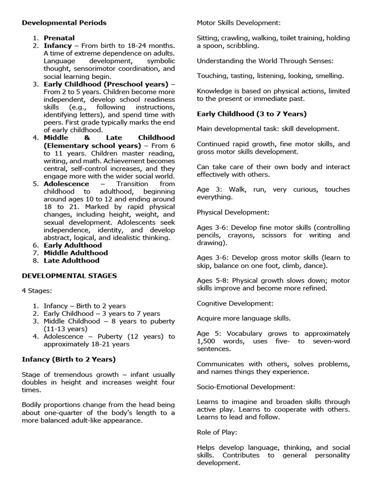 Developmental Periods and Stages | PDF | Adolescence | Child Development