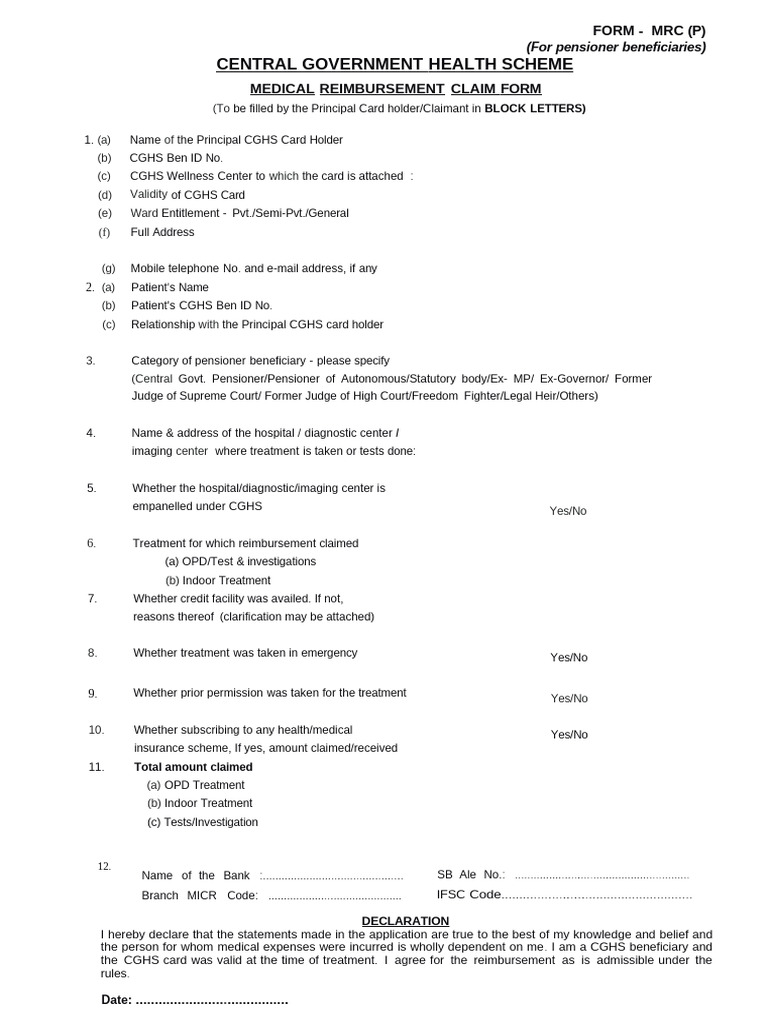 CGHS Pensioner Reimbursement Form | PDF | Affidavit | Justice