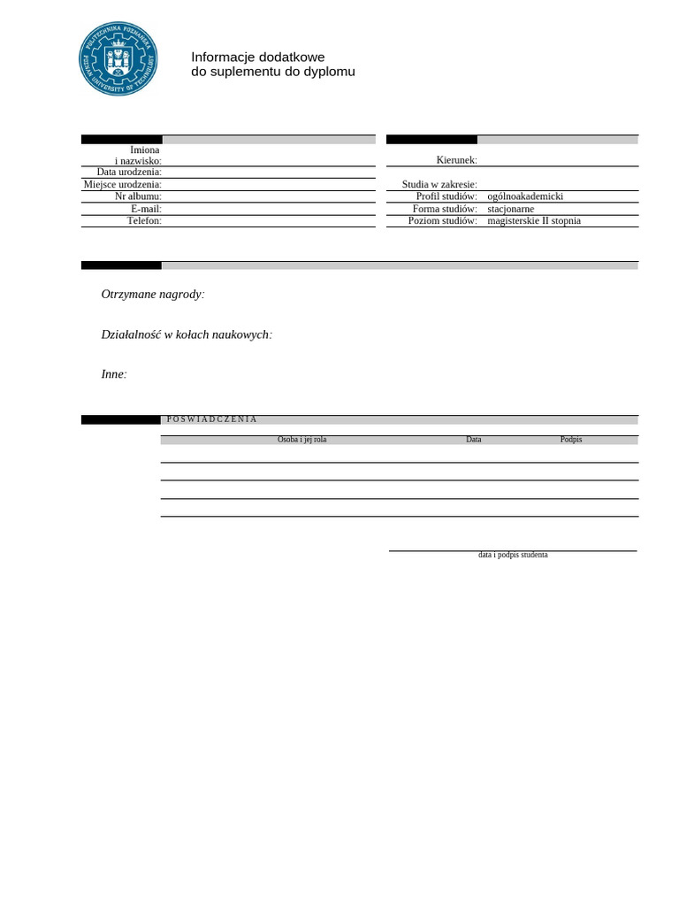 Additional information to the diploma supplement - polish version | PDF