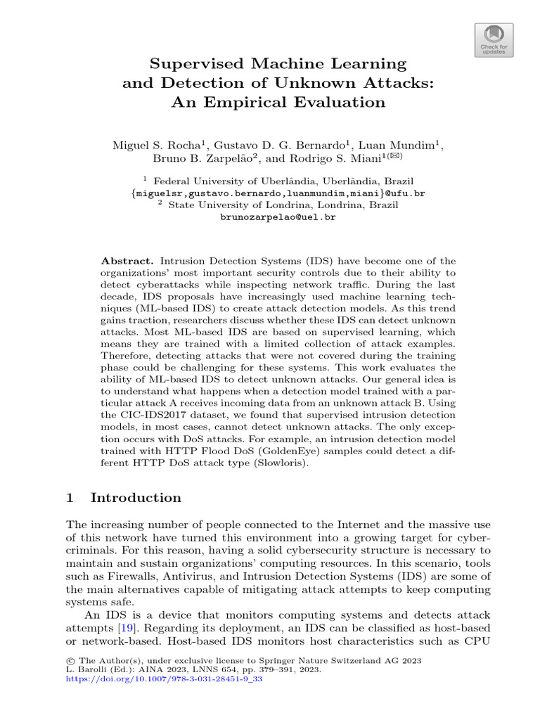 Supervised Machine Learning and Detection of Unknown Attacks | PDF | Receiver Operating ...