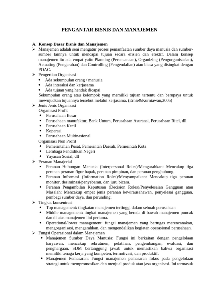 Pengantar Bisnis Dan Manajemen | PDF