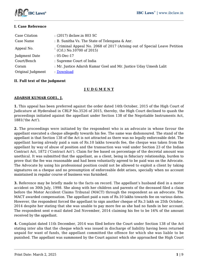 B Sunitha Vs The State of Telengana Anr Supreme Court | PDF | Lawyer | Advocate