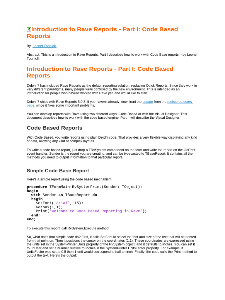 Introduction To Rave Reports | PDF | Computing | Computer Graphics