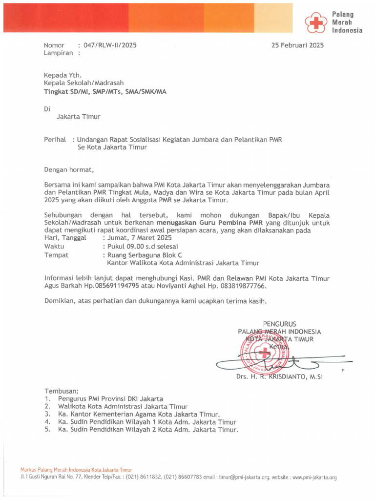 Undangan Rapat Sosialisasi Kegiatan Jumbara Dan Pelantikan PMR Se Jaktim | PDF