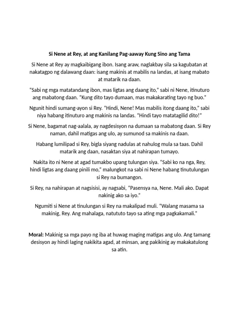 Si Nene at Rey, at Ang Kanilang Pag-Aaway Kung Sino Ang Tama | PDF