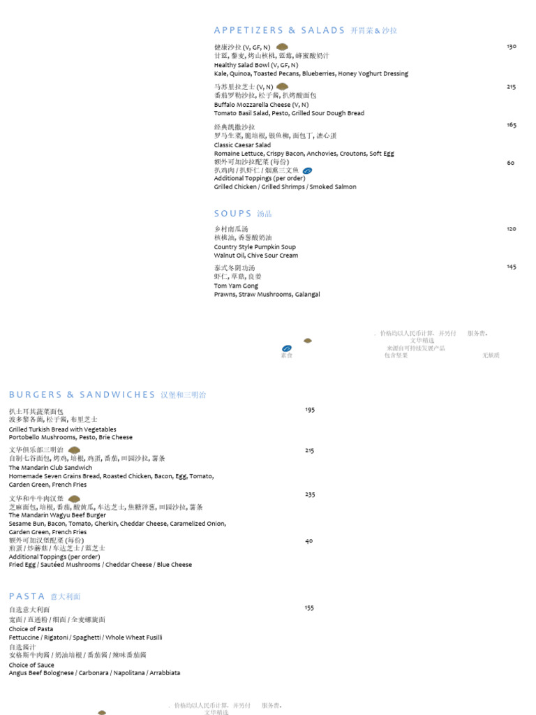 Mandarin Oriental Menu Overview | PDF | Hamburgers | Dumpling