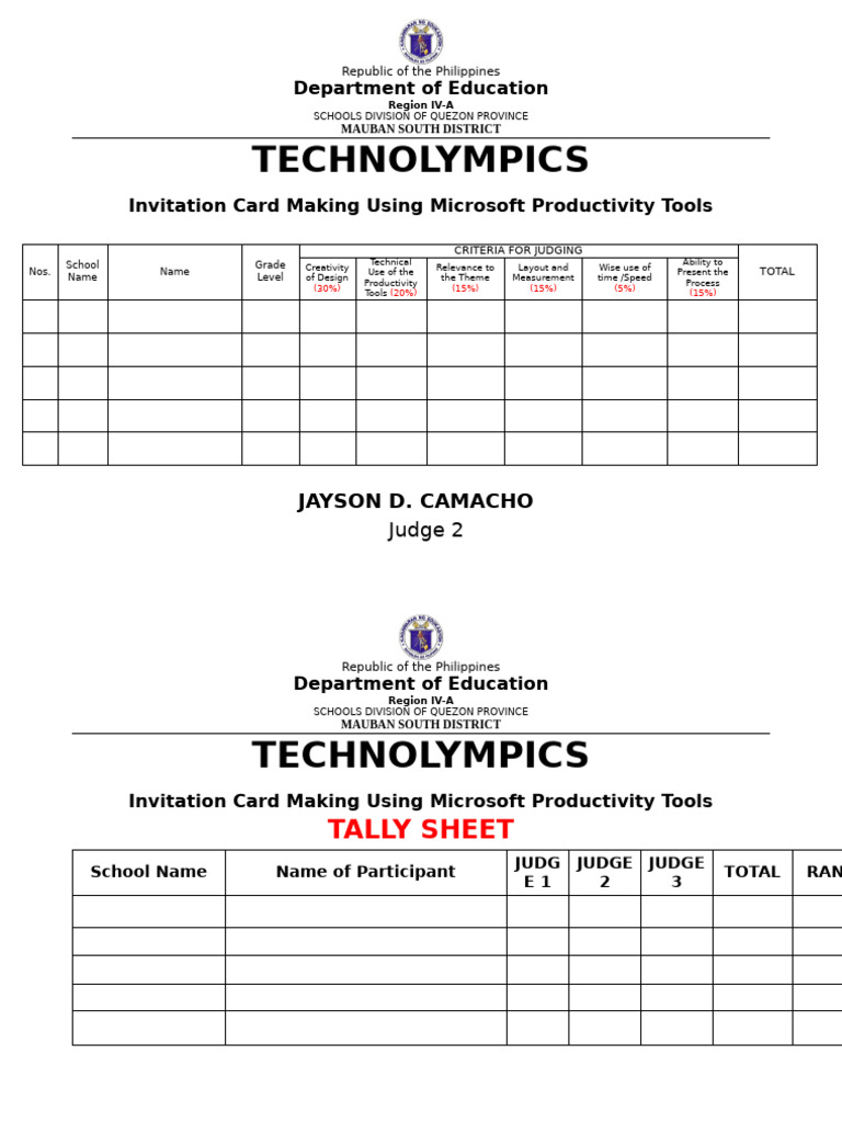 TECHNOLYMPICS - CRITERIA | PDF
