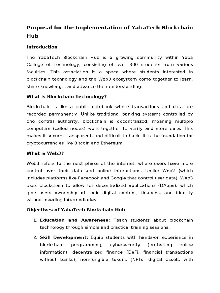 Proposal For The Implementation of YabaTech Blockchain Hub | PDF ...