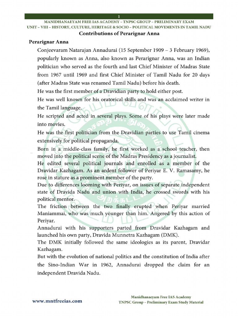 13.contributions of Perarignar Anna | PDF