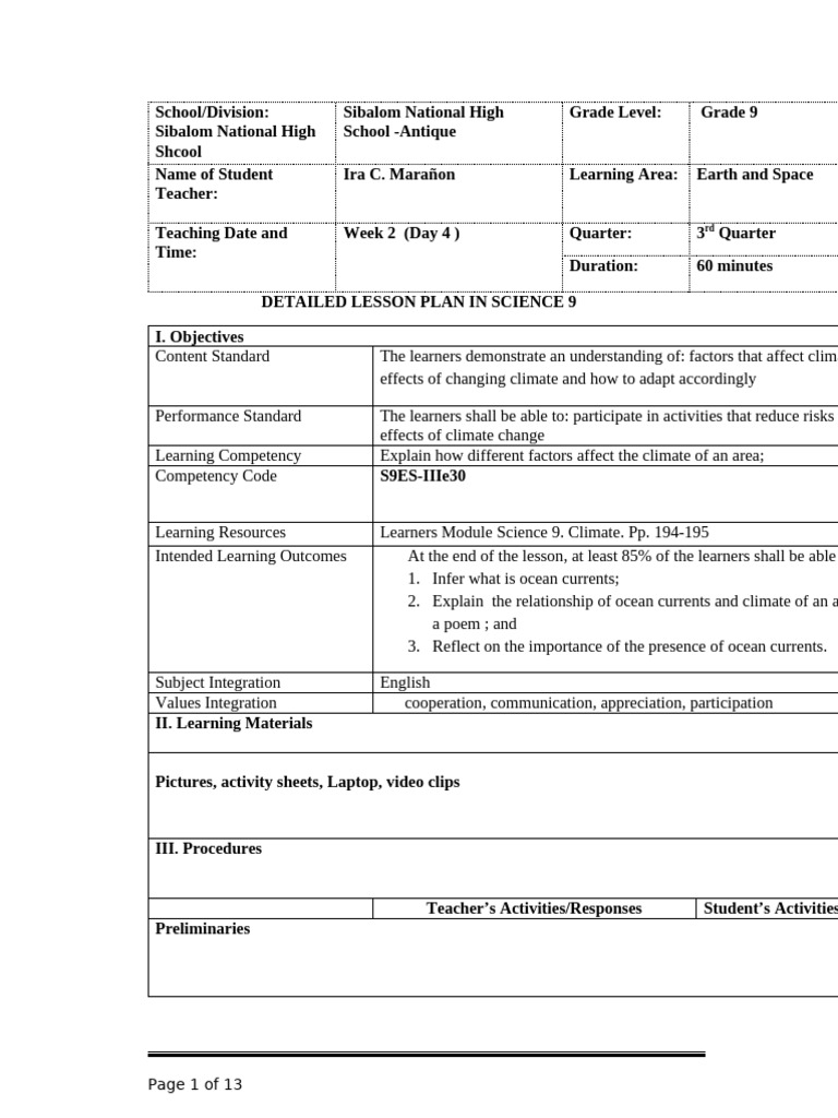 Lesson-Plan-On-Climate (Ocean Currents) | PDF | Oceans | Weather