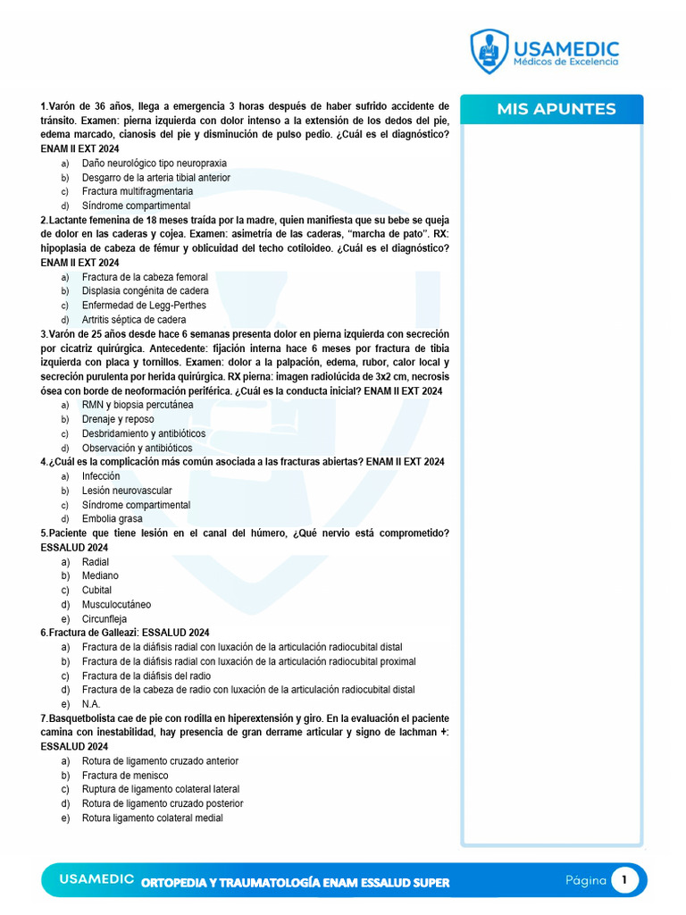 BANQUEO SUPER ENAM ESSALUD - ORTOPEDIA Y TRAUMATOLOGIA - USAMEDIC 2024 Alumno | PDF | Rodilla ...